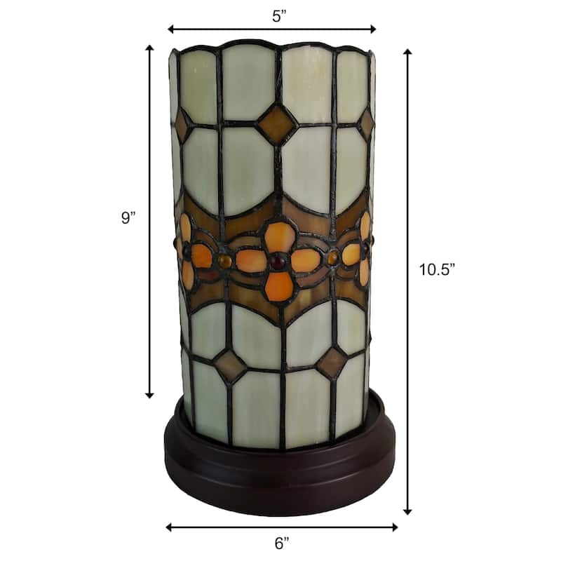 Tiffany Style Accent Lamp 10" Tall Stained Glass White Floral Nightstand Bedside Bedroom Gift ...